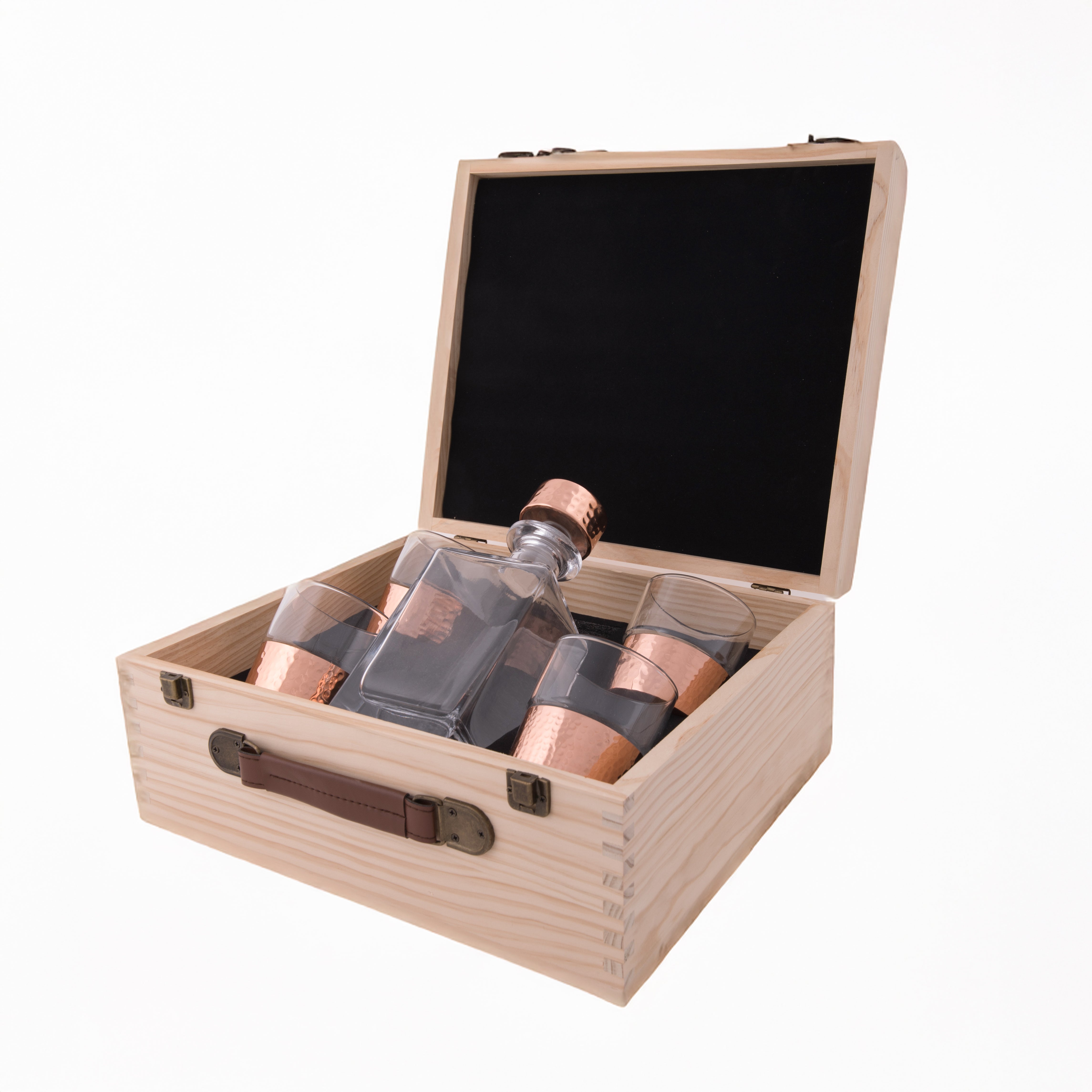 Whiskey Decanter Set with 4 Glasses in Wood Box – Crafted Barware